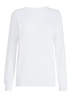 Brunello Cucinelli Cotton Monili-detail Crew Neck Sweater - White