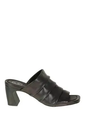 Ash Eva Ruched Leather Block Heel Sandals - Black