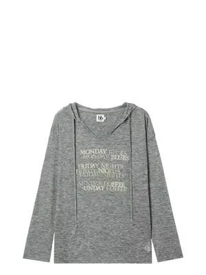 B+AB V-neck Hoodie With Text Print - Grey