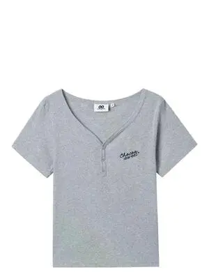 CHOCOOLATE Button-detail V-neck T-shirt - Grey