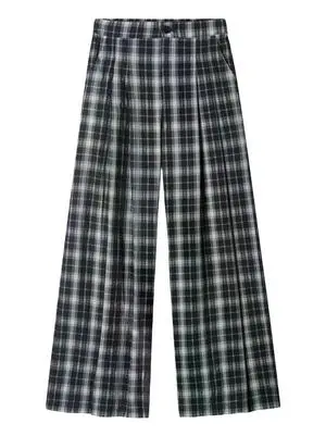 TOUT A COUP Tout À Coup Plaid Wide Leg Trousers - Black