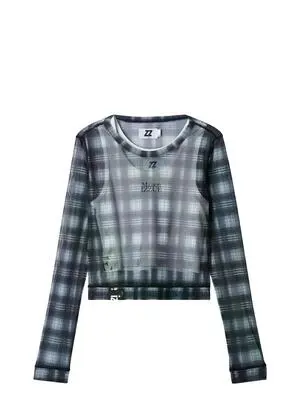 Izzue Plaid Long-sleeved Top - Grey