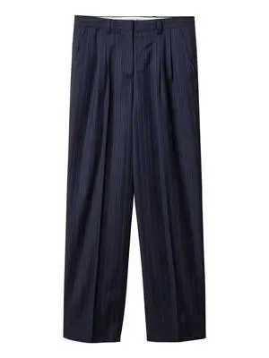 Miu Miu Fleece Wool Pinstripe Trousers - Blue