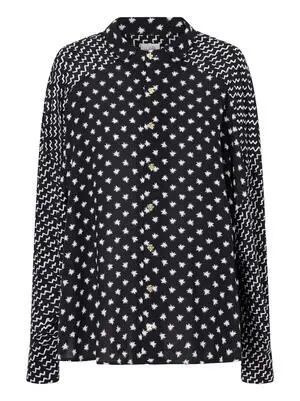 DONDE ESTEBAN Estrellitas Y Olas Printed Satin Shirt - Black