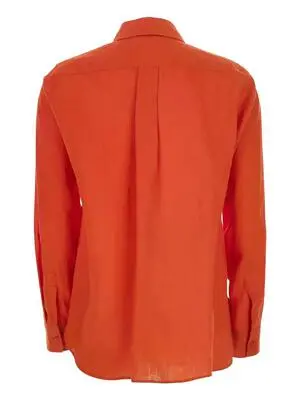 Max Mara Falas Embroidered-logo Linen Shirt - Orange