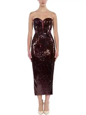ARAFTU Arafatu Sequin Embellished Strapless Sweetheart Neck Dress - Red