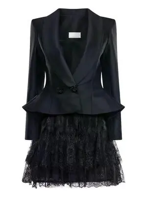 ARAFTU Lace Tiered Peplum Dress - Black