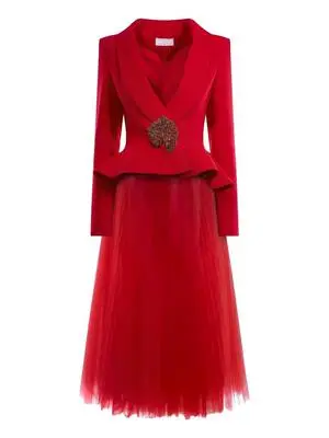ARAFTU Peplum Tulle-Panel Dress Red