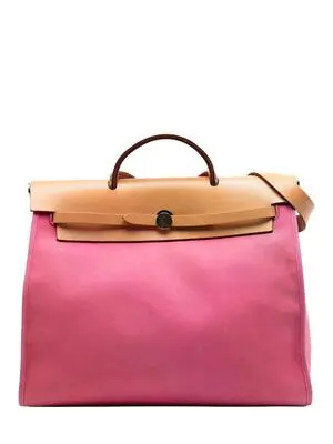 Hermès Toile Herbag Zip 39 Satchel - Brown