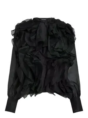Karl Lagerfeld Ruffled Semi-sheer Blouse - Black