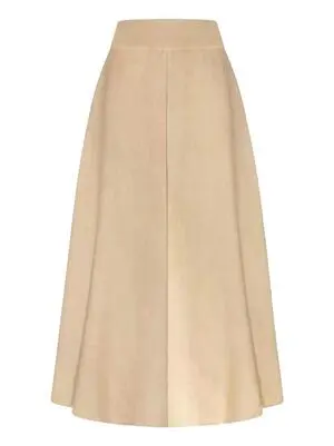 120% Lino Panelled A-line Midi Skirt - Neutrals