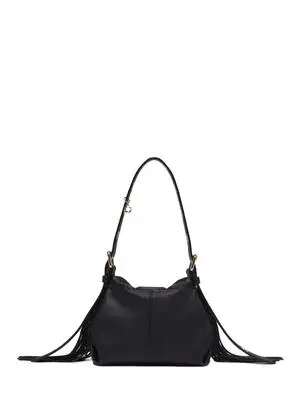 Maje Mini Miss M Leather Shoulder Bag With Fringe Trim - Black