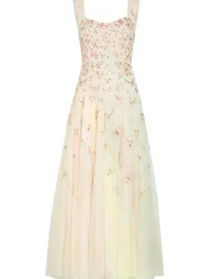 NEEDLE & THREAD Mayflower Ditsy Embroidered Gown - Neutrals