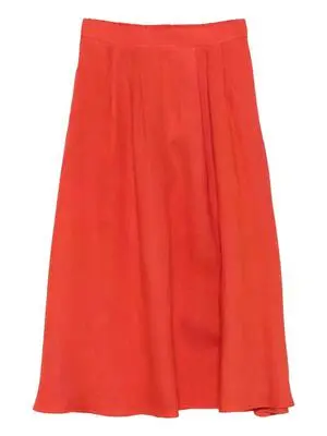 Marella Pleated Linen Midi Skirt - Orange