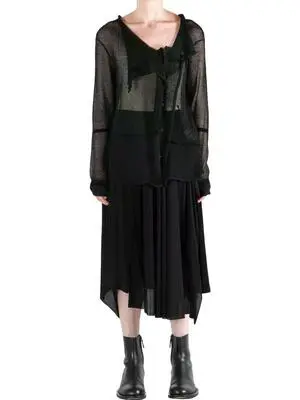 Yohji Yamamoto Mesh Knit Draped Cardigan - Black