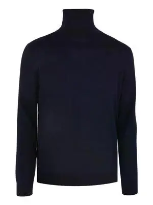 Luciano Barbera Fine Knit Wool Roll Neck Sweater - Blue