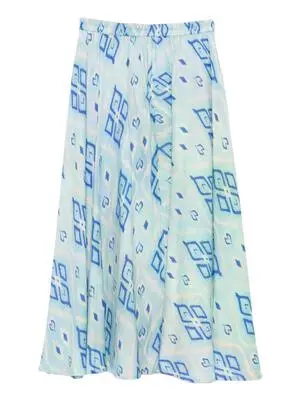 Nimo With Love Ikat-print Flared Midi Skirt - Blue