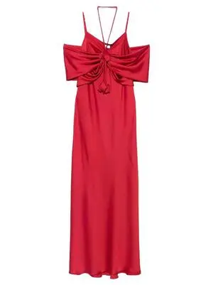 LE RJTANGE Floral Appliqué Draped Maxi Dress - Red