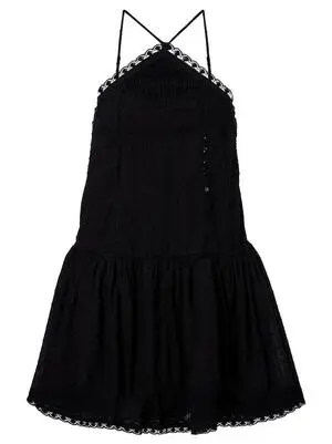 Poupette St Barth Nora Crochet-trimmed Cotton Mini Dress - Black
