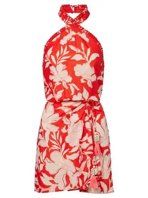 Poupette St Barth Manon Floral Halterneck Cotton Mini Dress - Red
