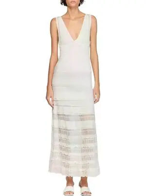 Sandro SANDRO Pointelle-Knit Tiered Maxi Dress Neutrals