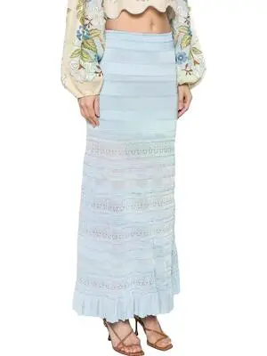 Sandro Pointelle Knit Flared Maxi Skirt - Blue