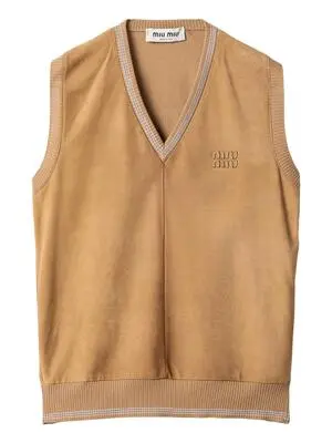 Miu Miu Wool-suede V-neck Sweater Vest - Brown