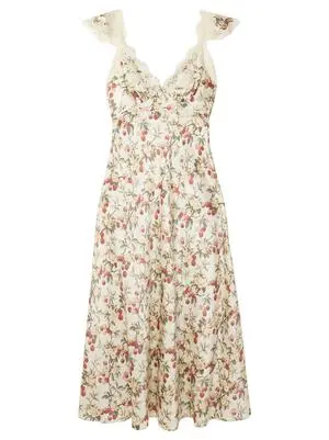 DÔEN Fiona Lace-trimmed Floral Silk-satin Midi Dress - Multi