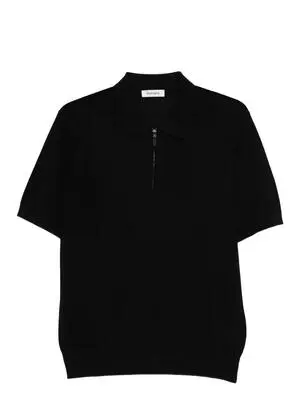 KANGRA Ribbed-knit Zip-up Polo Shirt - Black