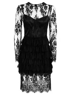CATALINA Chantilly Lace Tiered Dress - Black