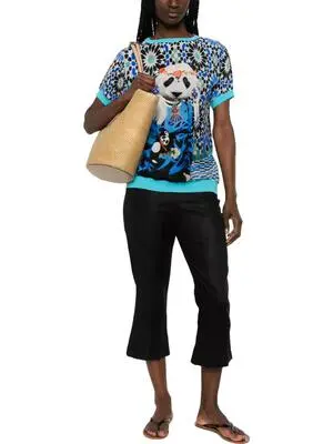 The Artistylist Panda Print Crewneck T-shirt - Blue