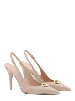 Valentino Garavani Calfskin Leather Slingback Pumps With Vlogo Signature Detail - Neutrals