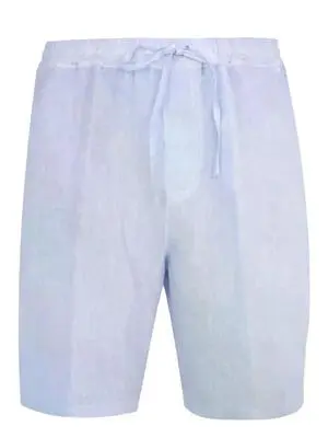 120% Lino Linen Drawstring Waist Shorts - Blue
