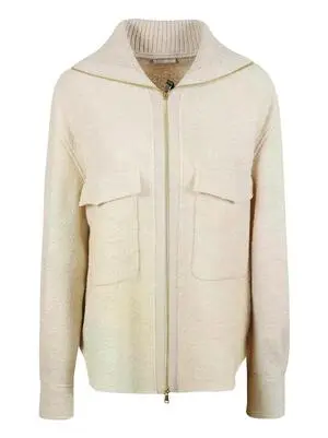Moncler Moncler Cream Boucle Zip Up Jacket Neutrals