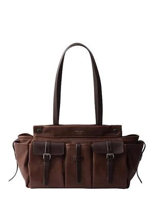Prada Route Large Leather Tote Bag - Brown