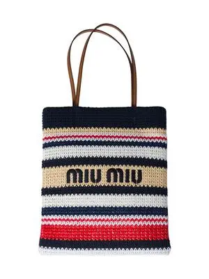 Miu Miu Raffia-effect Woven Tote Bag - Blue