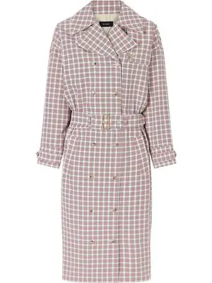 WILLY CHAVARRIA Checked Belted Trench Coat - Red