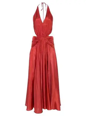 Zimmermann Indra Plunge Neck Halterneck Maxi Dress - Red