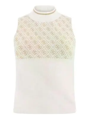 Guess Monogram Pattern Mock-neck Top - Neutrals