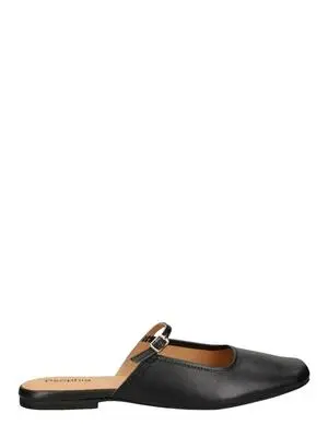 PSOPHIA Leather Buckle Strap Ballet Flats - Black