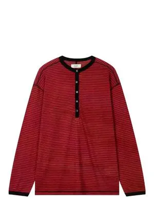 STUDIO TOMBOY Striped Henley T-shirt - Red
