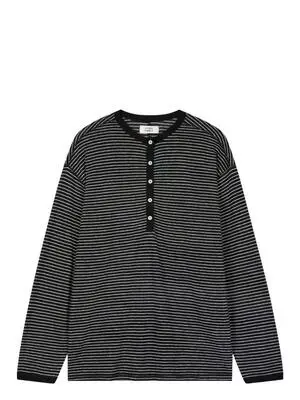 STUDIO TOMBOY Striped Henley T-shirt - Black