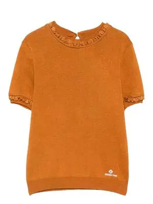 SHUSHU/TONG Lace-trimmed Short-sleeve Sweater - Brown