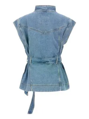 BOSS Belted Asymmetric-closure Denim Vest - Blue