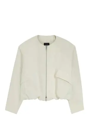 BOSS Collarless Zip-up Jacket - Neutrals