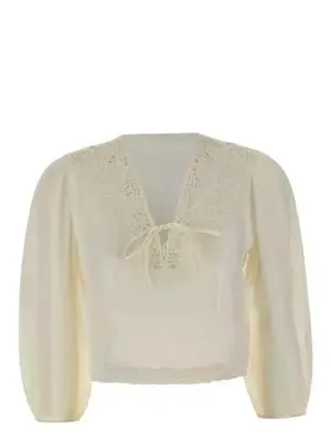 BOSS Openwork-embroidered Scalloped-hem Blouse - Neutrals