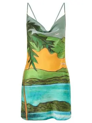 DONDE ESTEBAN Magdalena Draped Printed Silk-blend Satin Mini Dress - Multi