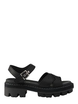 Prada Leather Cross-over Strap Sandals With Lug Sole - Black