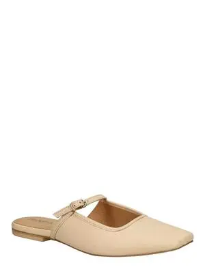 PSOPHIA Buckle-strap Square-toe Flat Mules - Neutrals