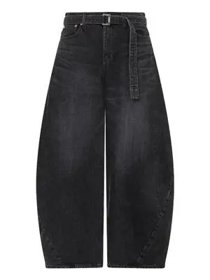 Sacai Belted Wide Leg Jeans - Black